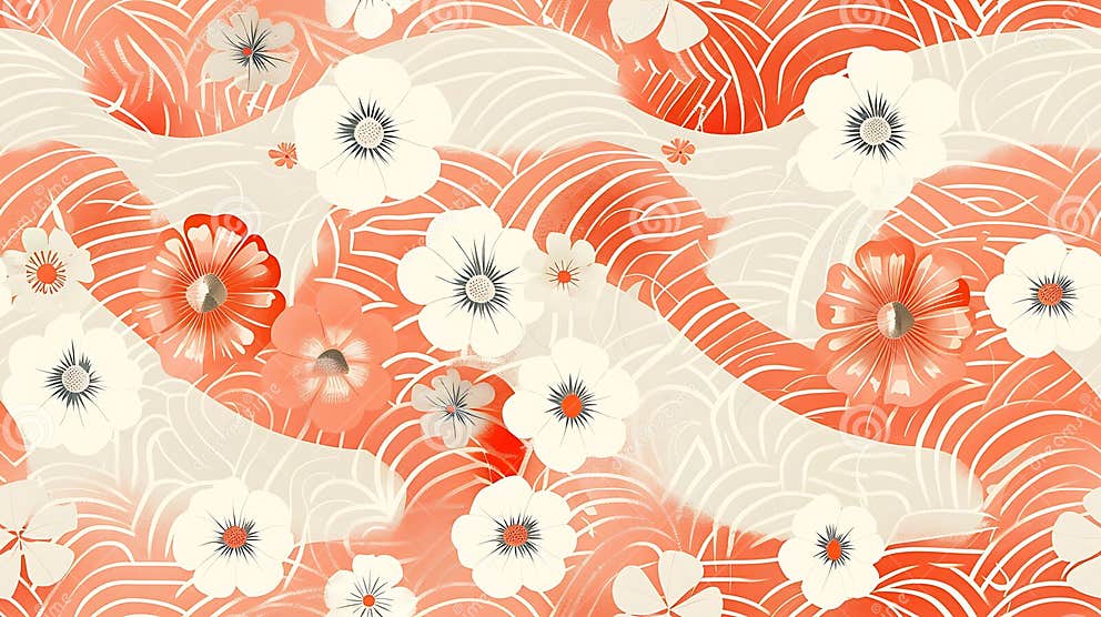 Seamless Pattern Geometric Flower Waves Stock Illustration ...