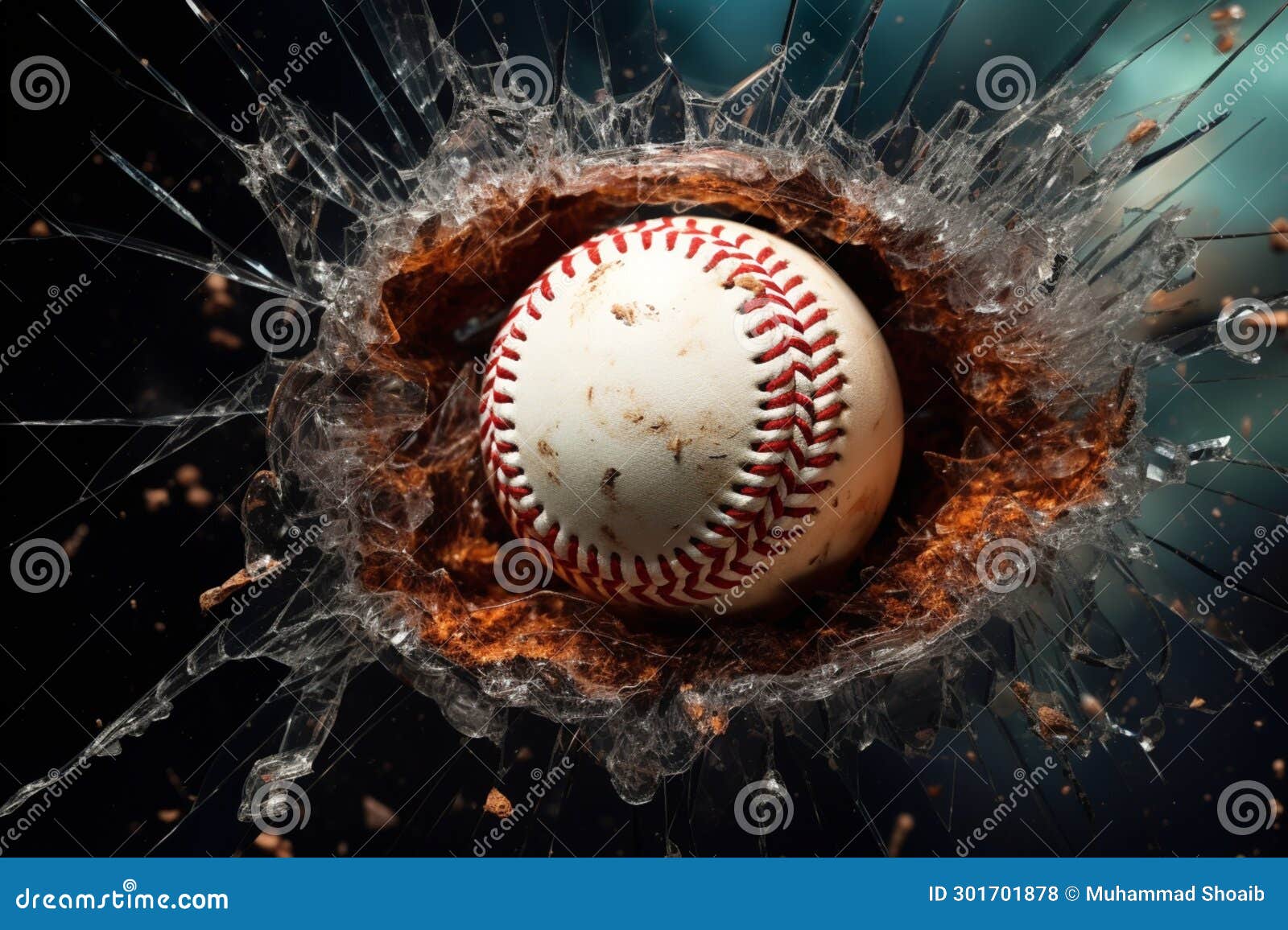 Dynamic Design Element Baseball Breaking through a Shattered Window ...
