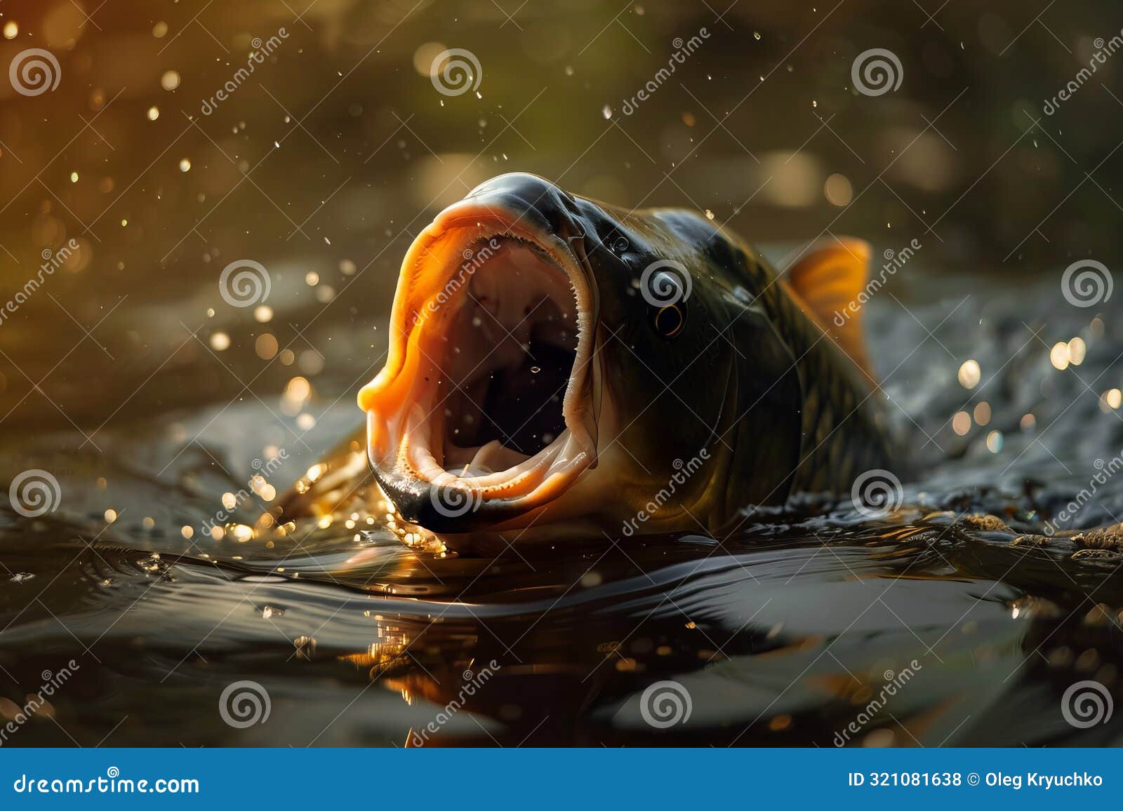 Close-up of a Fish Breaking the Water S Surface with an Open Mouth ...