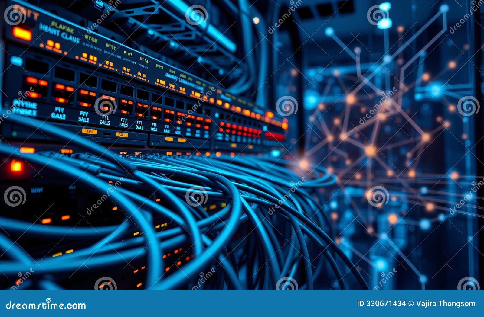A Dynamic and Detailed Image of Network Cables Connected To High-tech ...