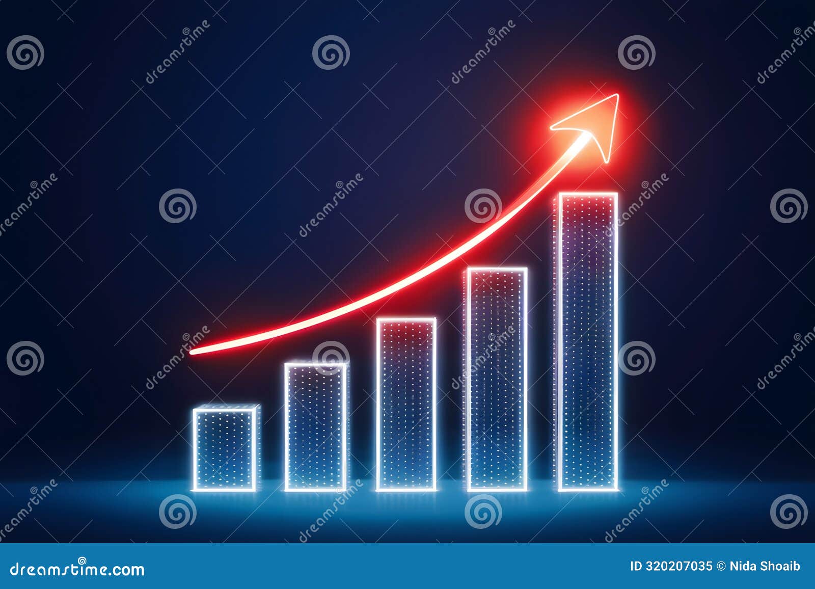Dynamic Digital Bar Chart with Rising Bars and Red Arrow on Blue ...
