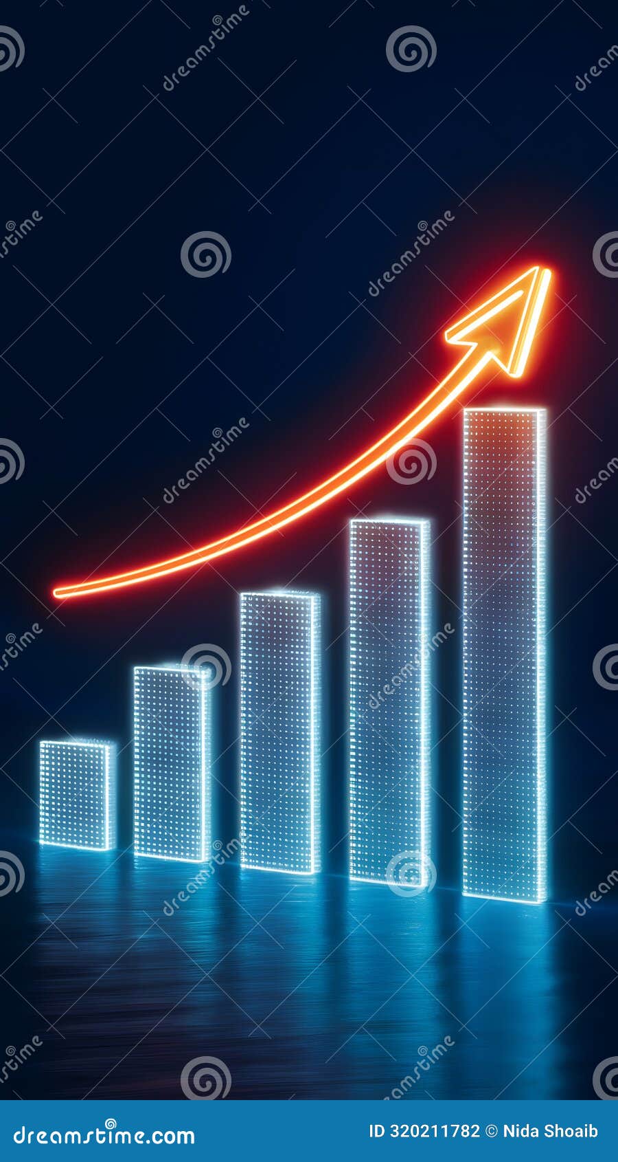 Dynamic Digital Bar Chart with Rising Bars and Red Arrow on Blue ...