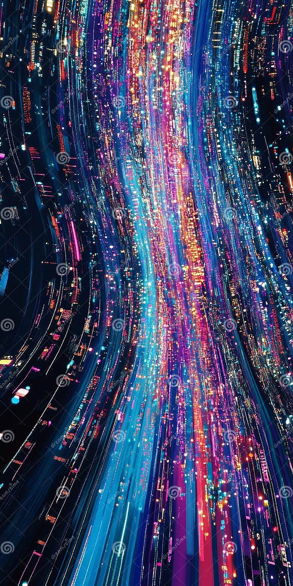 Dynamic Digital Data Streams with Vibrant Colors and Repeating Patterns ...