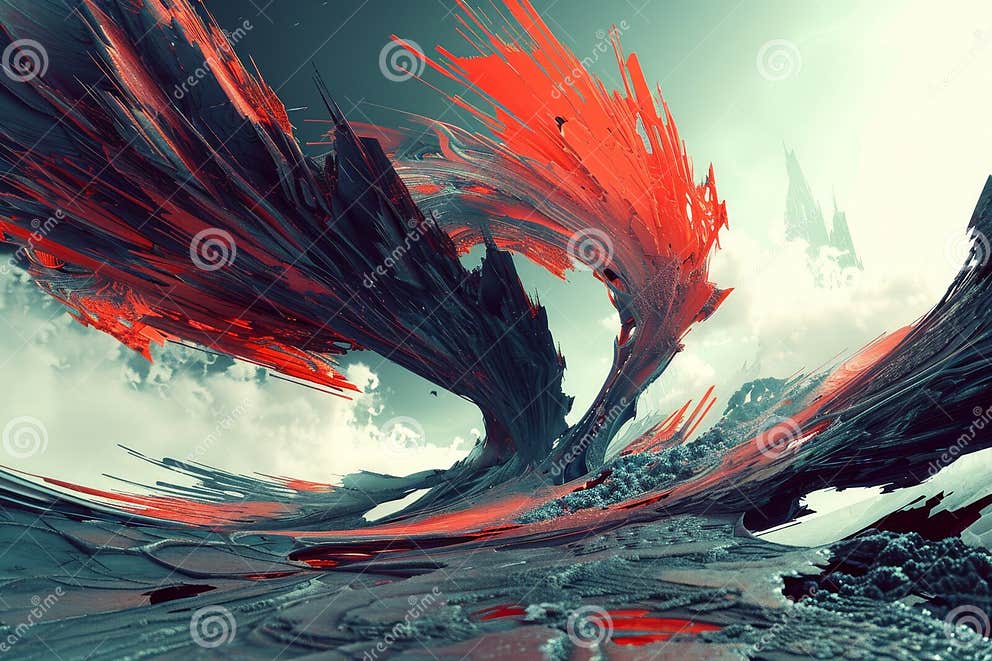 A Dynamic Digital Landscape Featuring a Red and Black Creature with ...