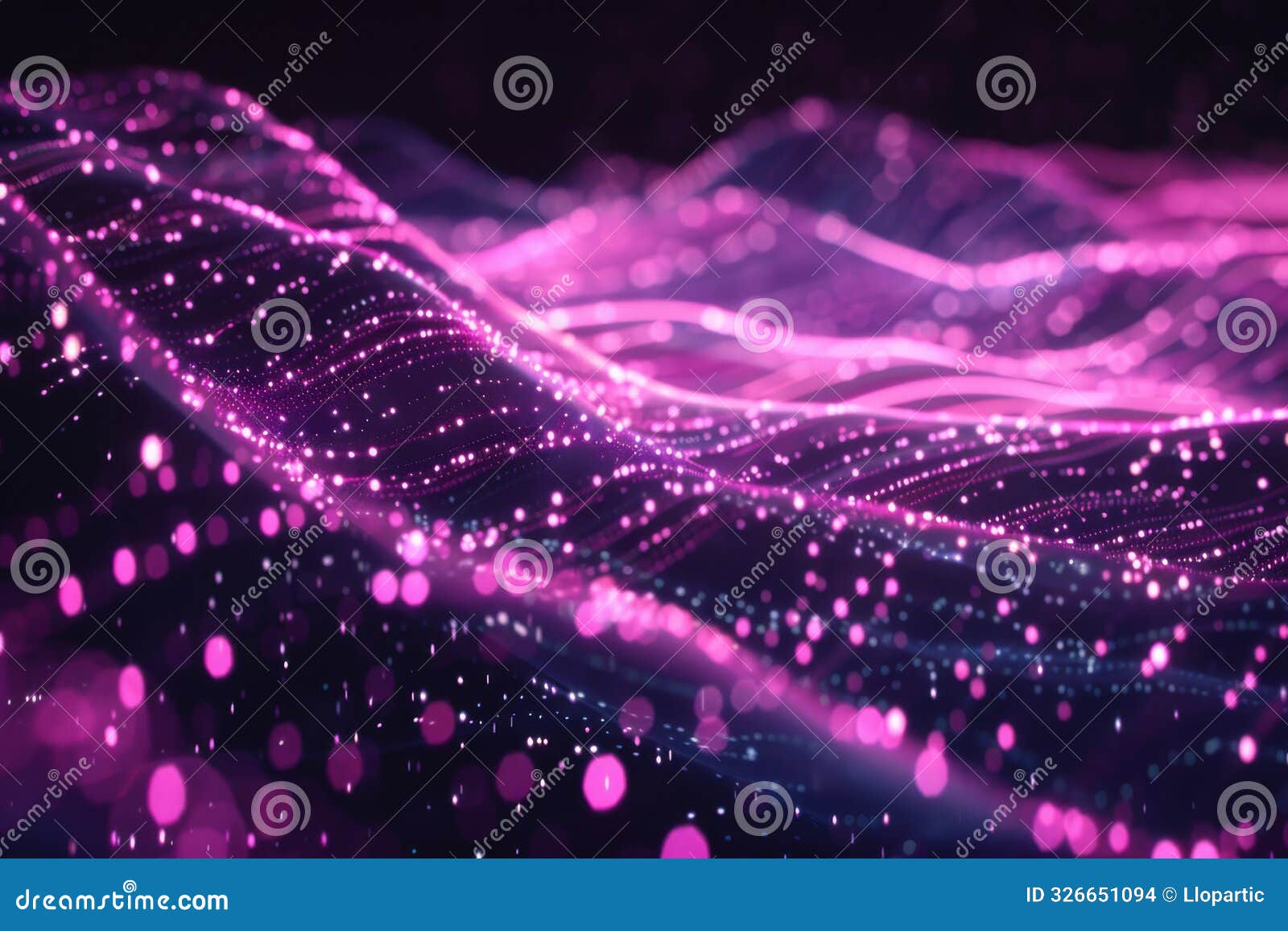 Dynamic Digital Landscape with Glowing Blue Waves and Red Light Particles, Depicting Data Flow ...