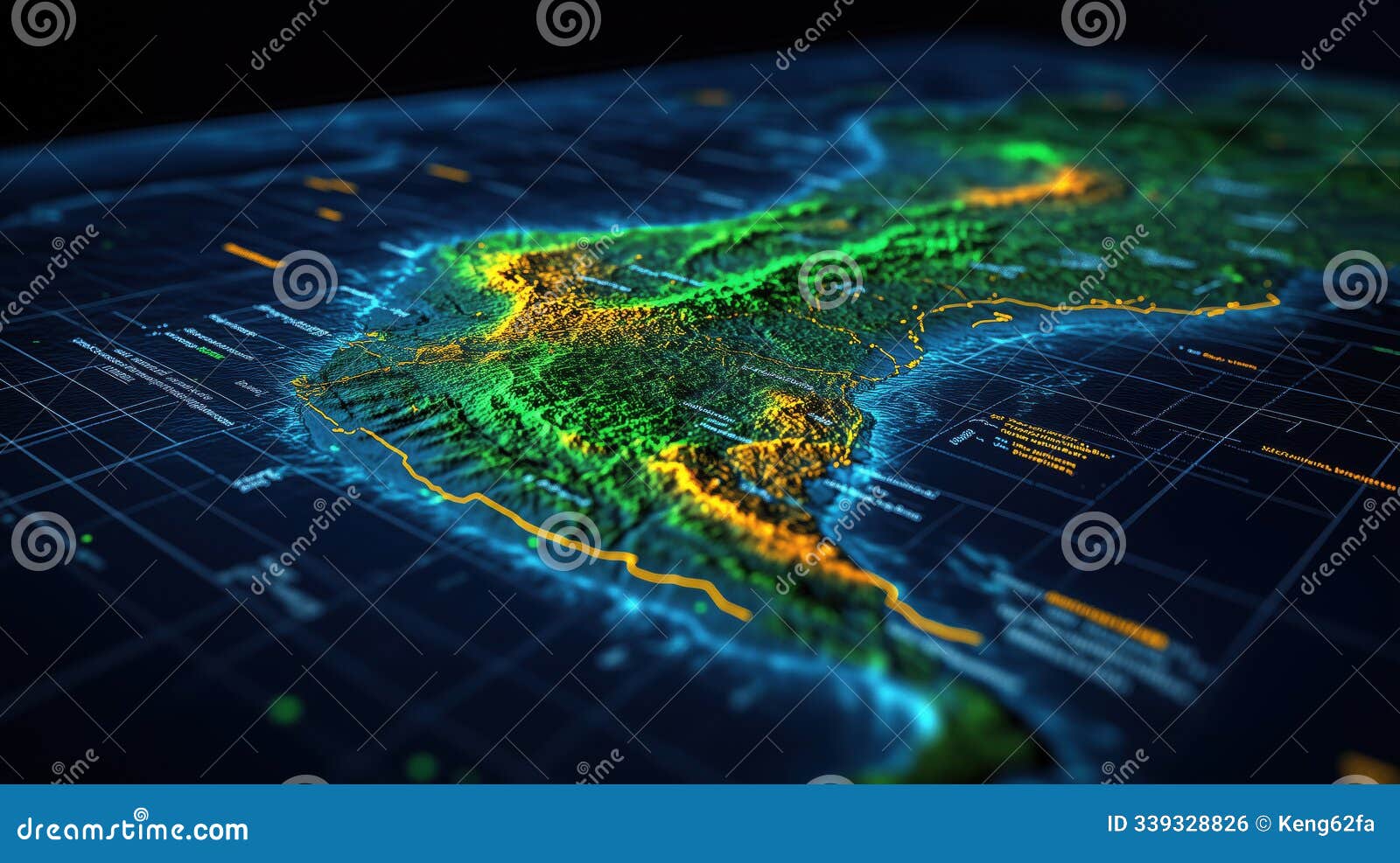 Dynamic Digital Visualization Of Topographic Map Showcasing Terrain ...