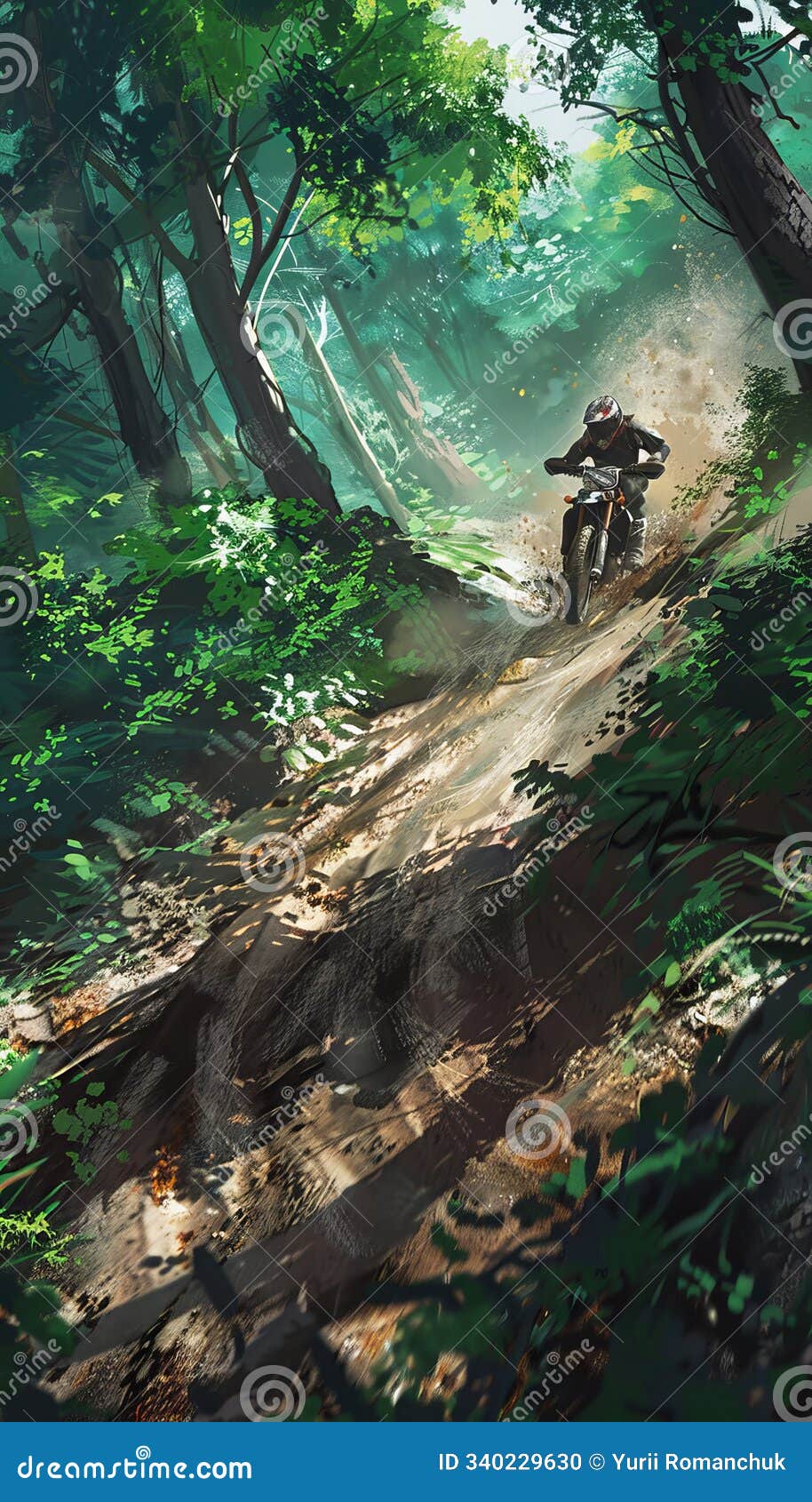 Dynamic Dirt Bike Racing through Lush Forest Trails Action Packed Low ...