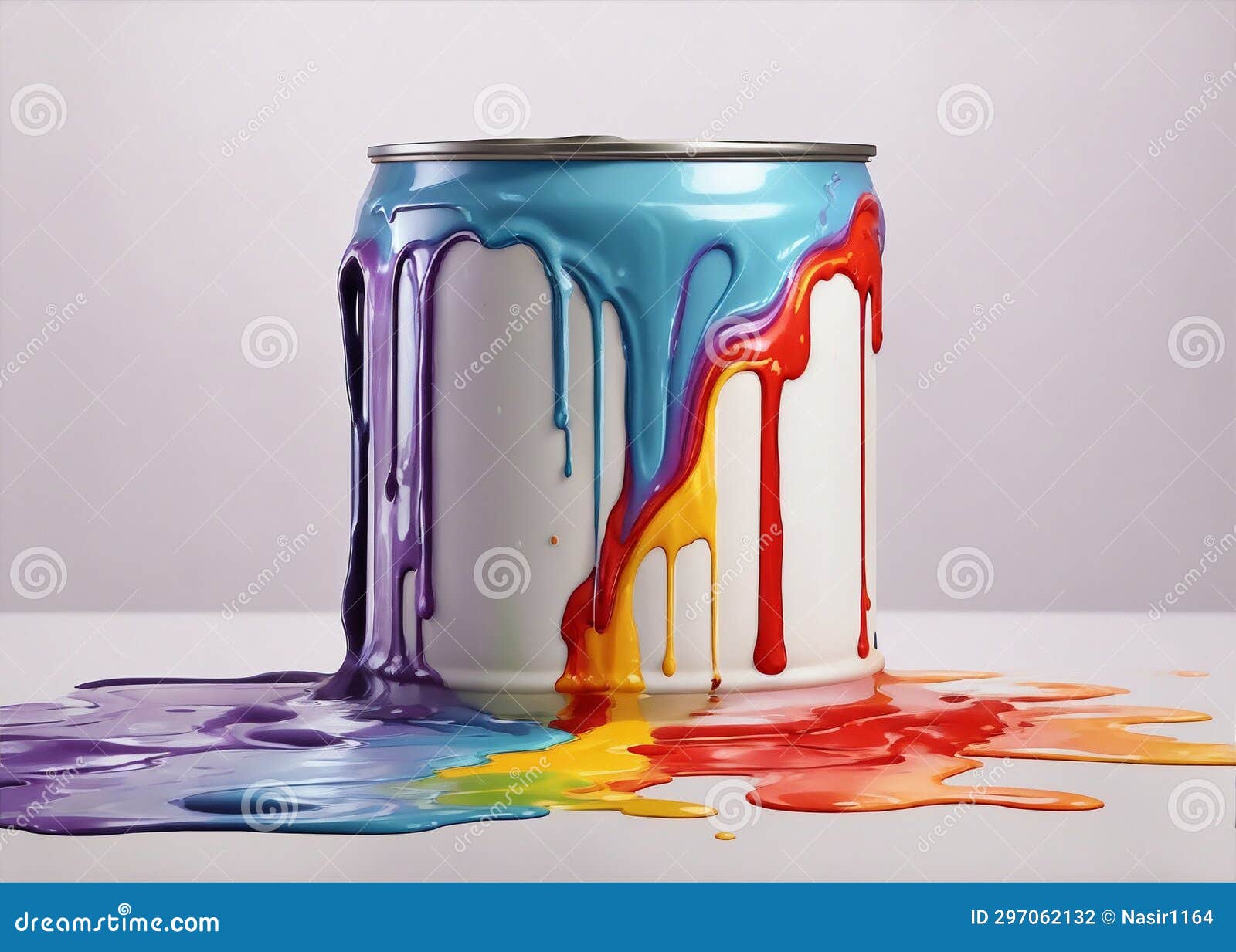 A Dynamic Display As a White Can, Painted with a Burst of Colors, Drips ...