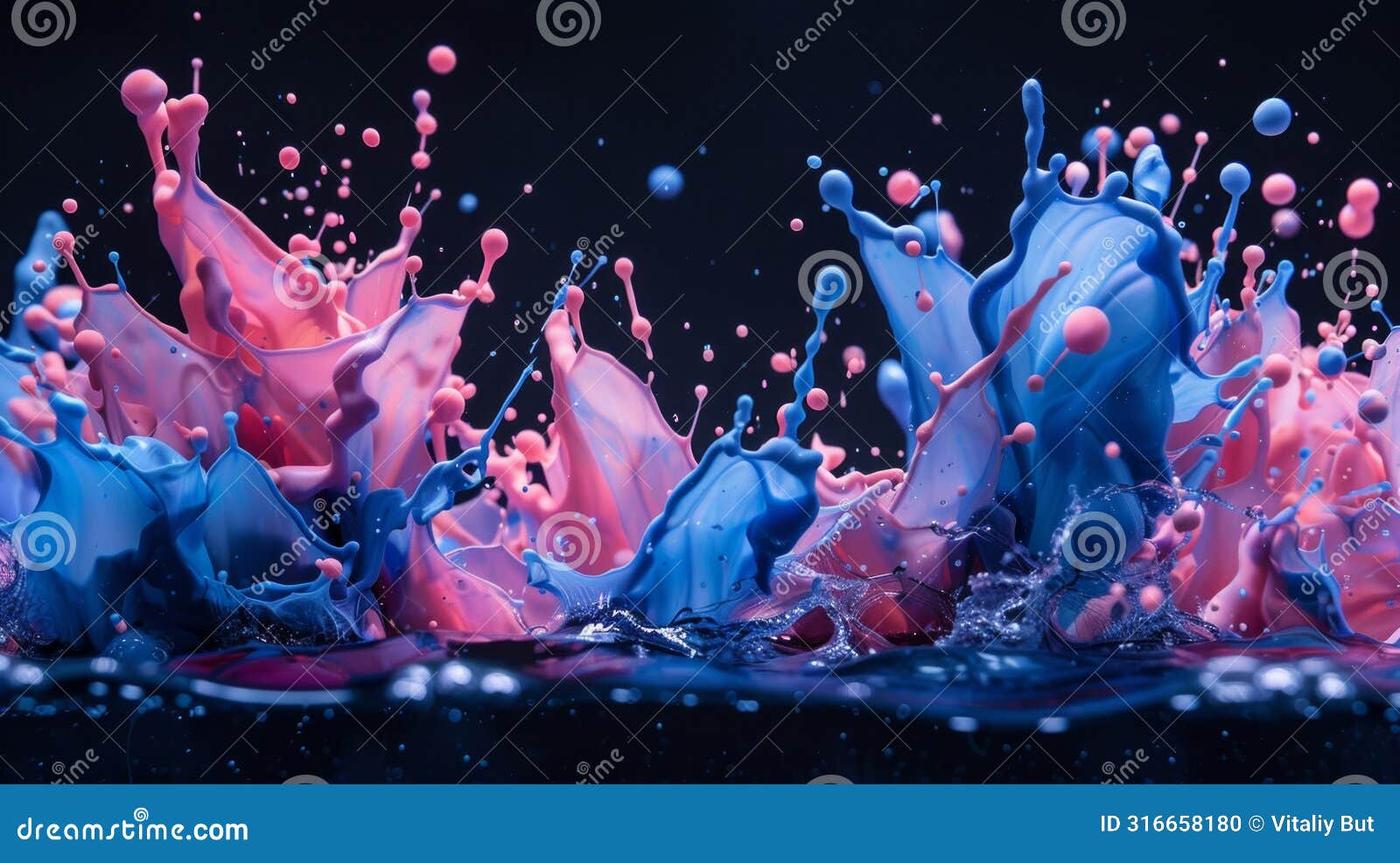 A Dynamic Display of Blue and Pink Liquid Splashing and Intermingling ...