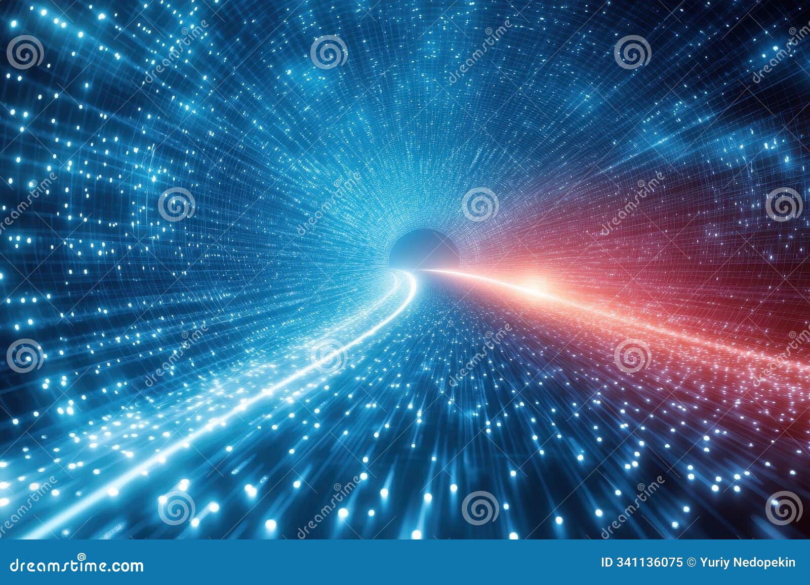 A Dynamic Display of Blue and Red Beams of Light Rushing through a Dark ...