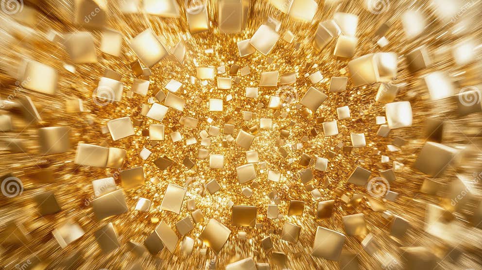 Dynamic Display of Gold Cubes Creating an Explosion Effect Stock Photo ...