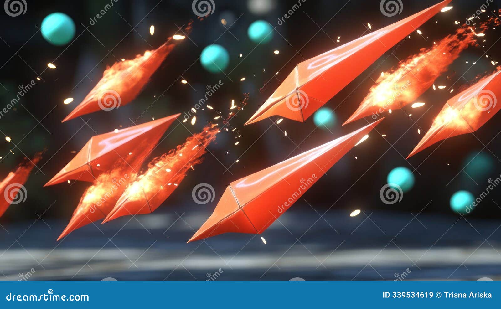 A Dynamic Display of Red Projectiles with Fiery Trails in a Stylized ...