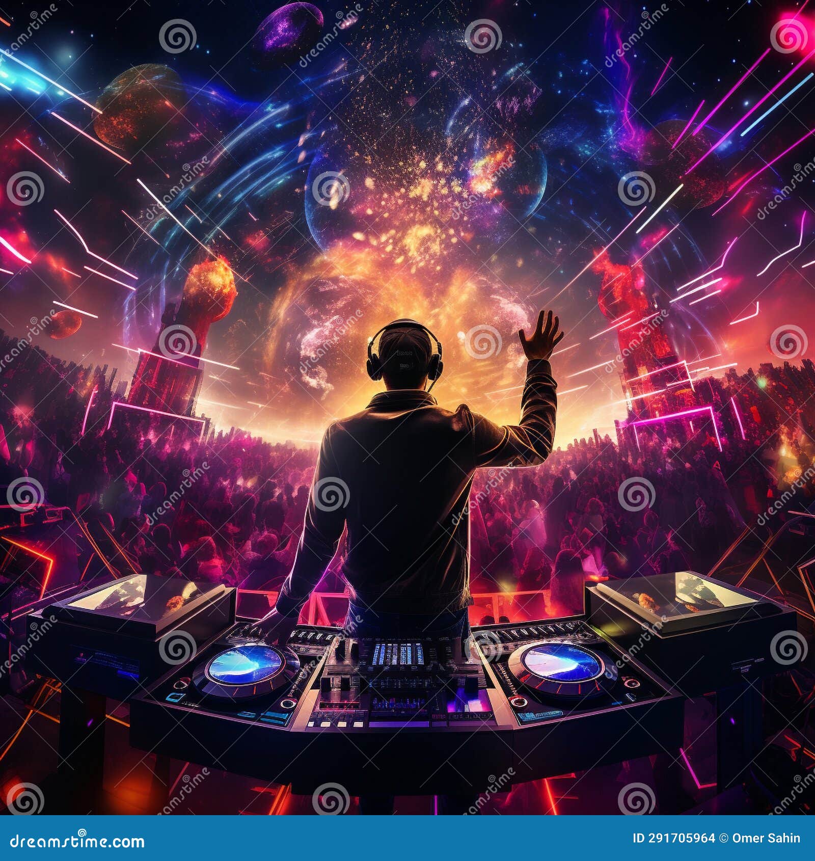 Dynamic DJ Performance on a Majestic Stage Stock Illustration ...