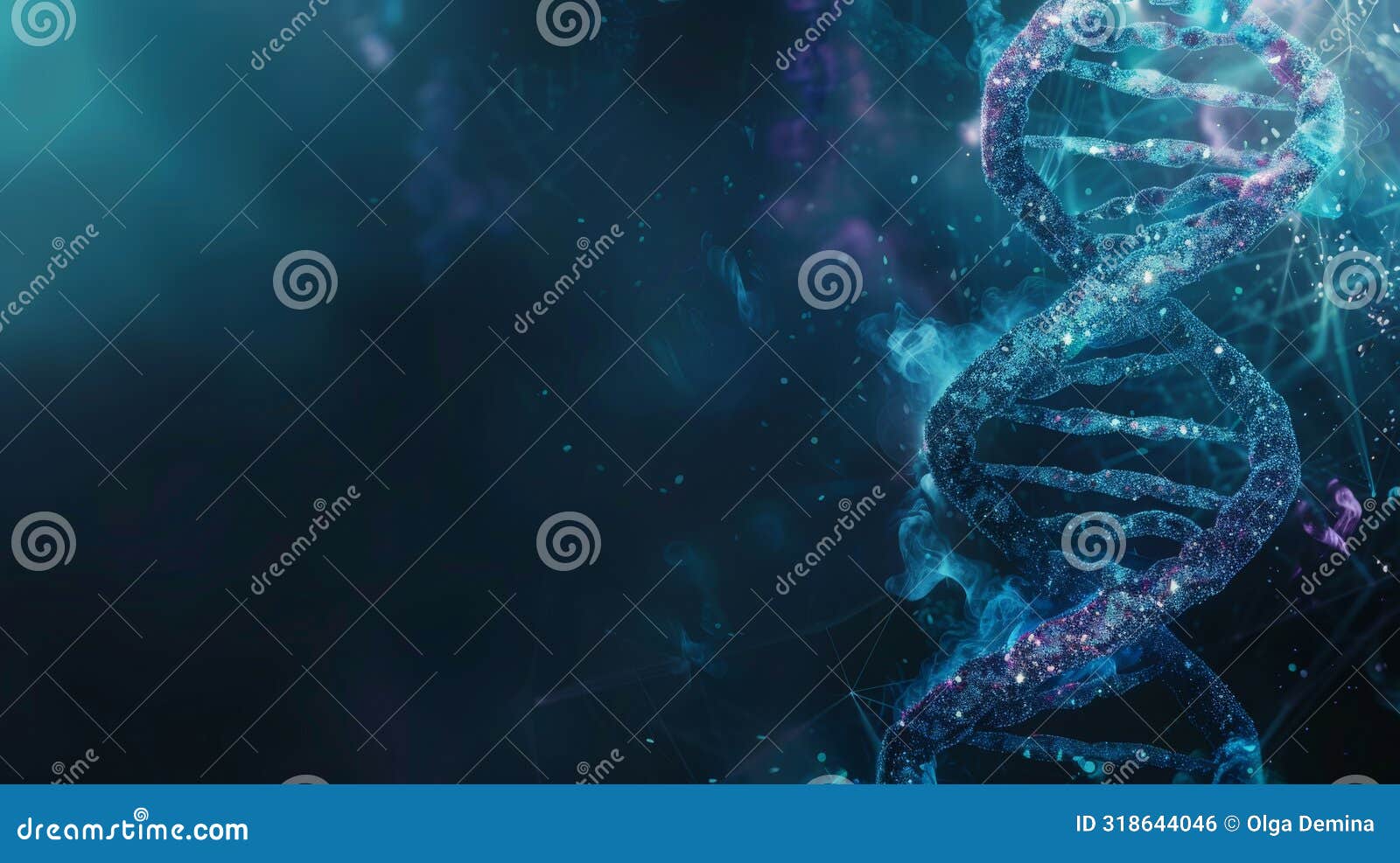 Dynamic DNA Strands in a Mystical Blue Haze, Symbolizing Biotechnology ...