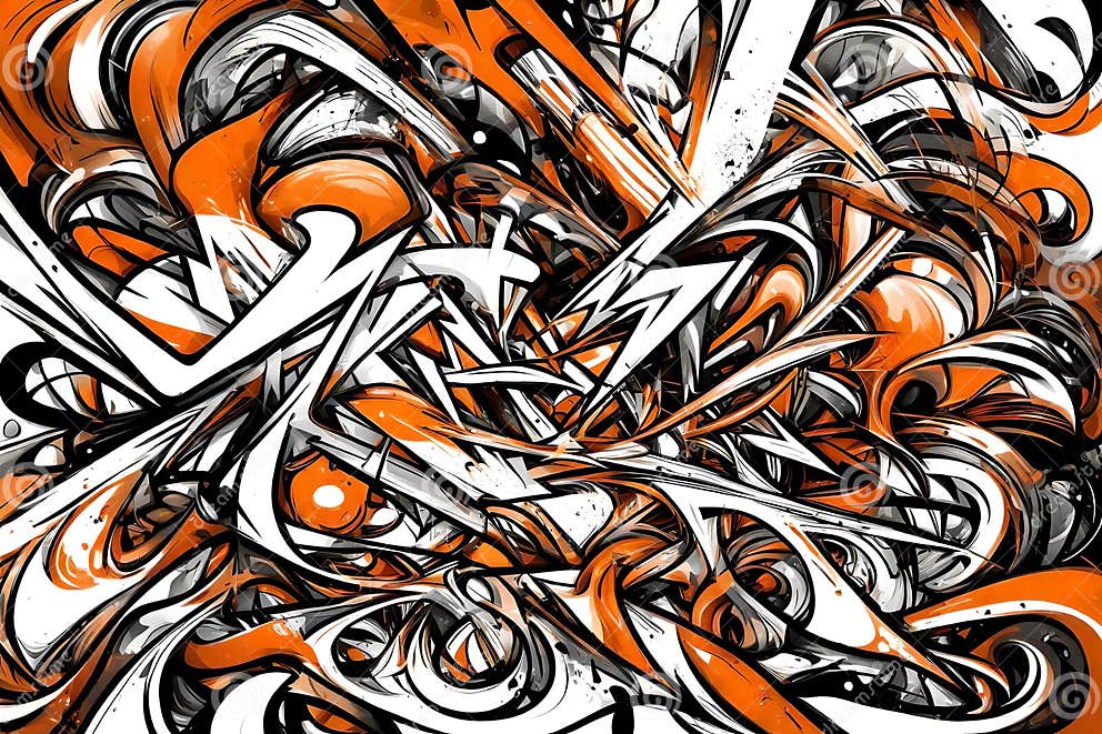 A Dynamic Doodle Art: Abstract Interplay of White, Orange, and Black ...