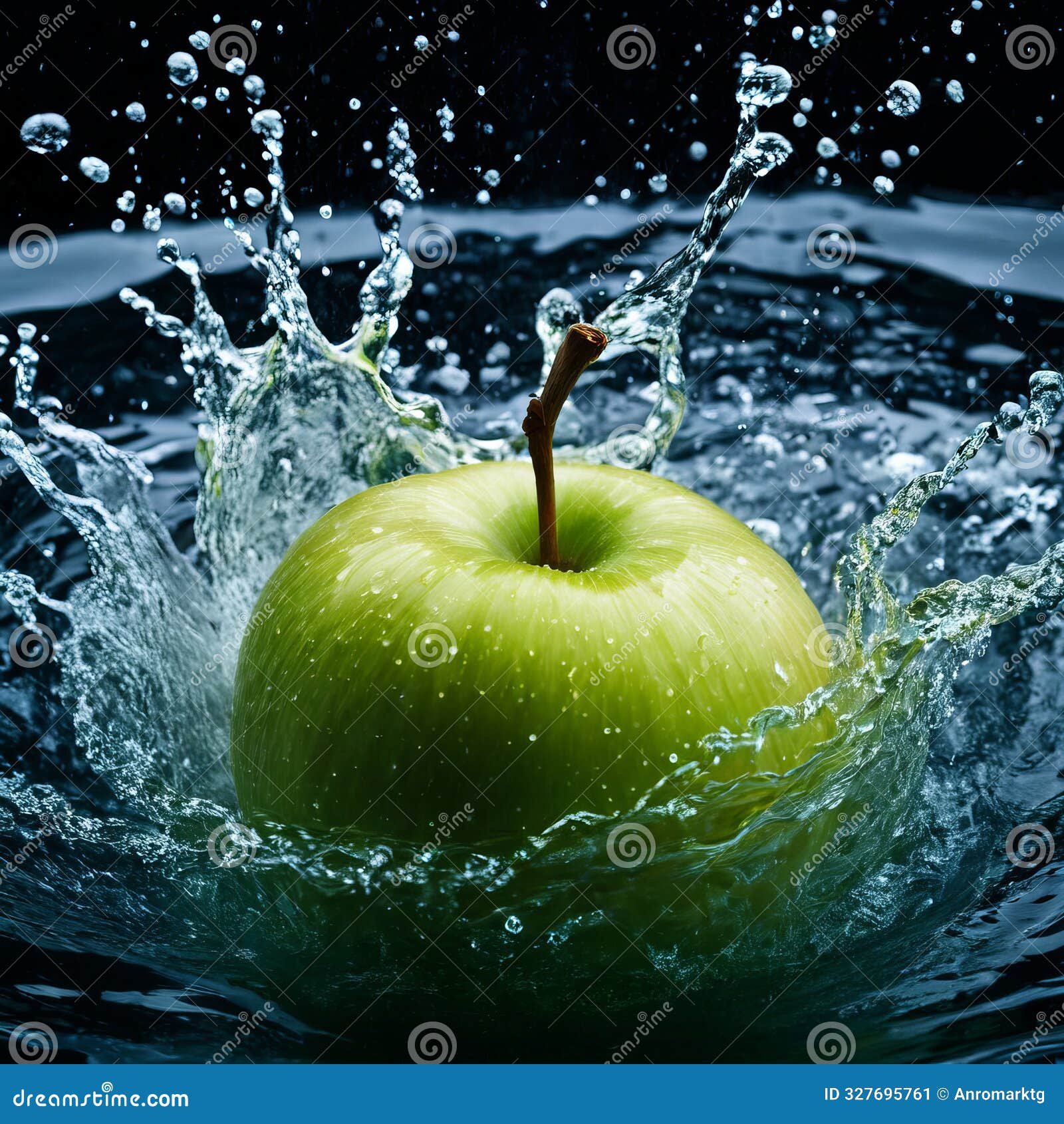 Splash Water Apple Surrounded by a Swirling Vortex of Water Creating a ...