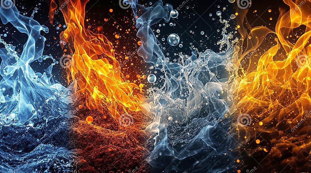 Dynamic Elements Collide: Water, Fire, Bubbles, and Smoke in Motion ...