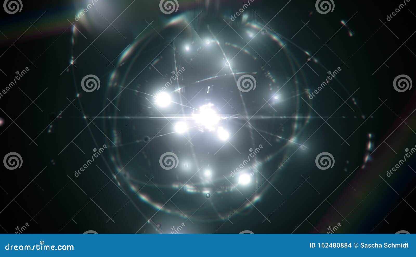 Model of Dynamic Energetic Atomic Nucleus and Electrons Green Silver ...