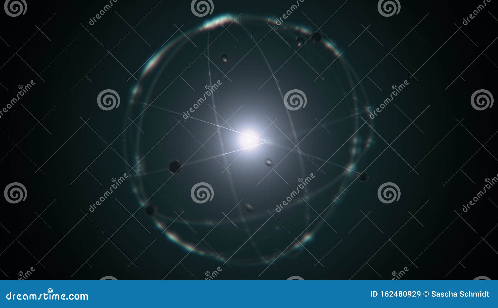 Model of Dynamic Energetic Atomic Nucleus and Electrons Green Silver ...