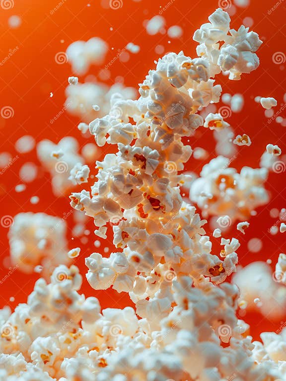 Dynamic Exploding Popcorn Kernels Against a Vivid Orange Background ...