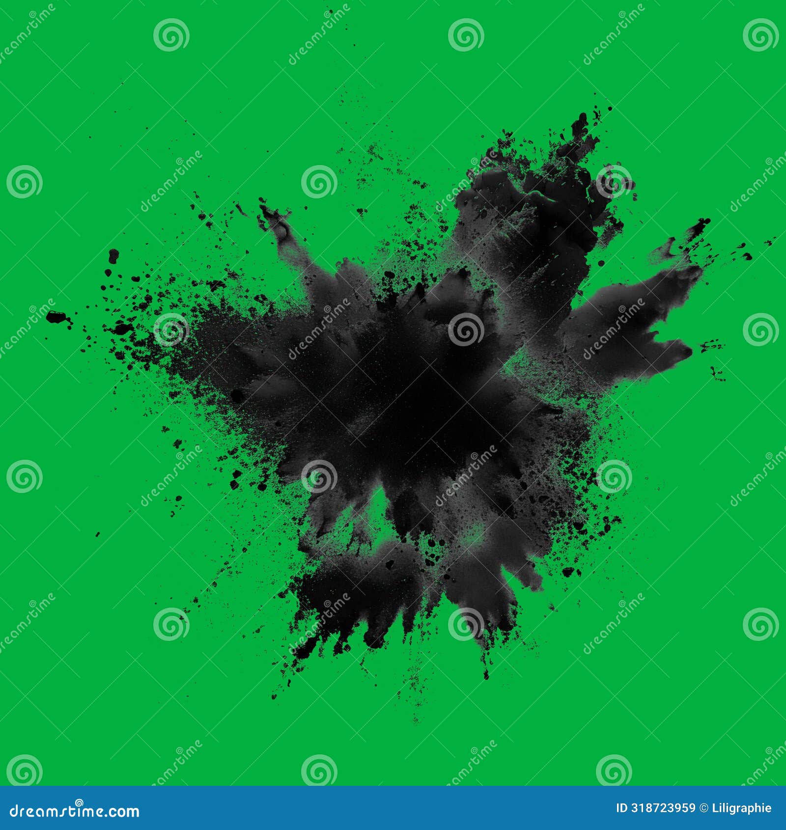 Dynamic Explosion of Black Powder Against Green Screen Chromakey ...