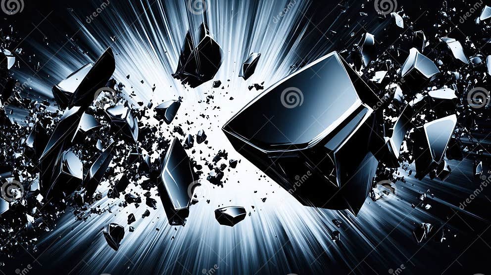 A Dynamic Explosion of Black Shards Against a Bright, Radial Background ...
