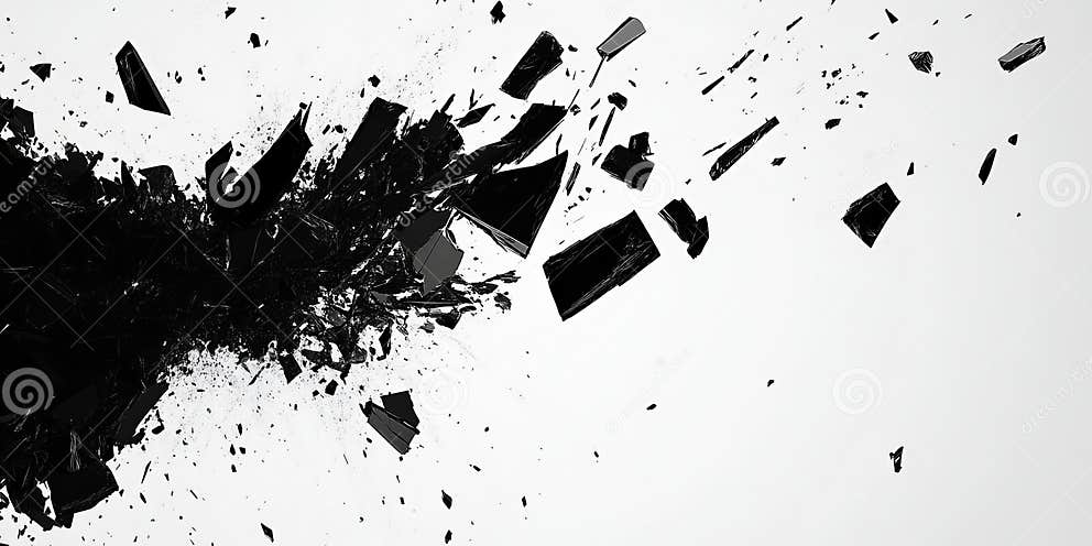 Dynamic Explosion of Black Shards on White Background Capturing Motion ...