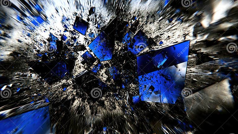 A Dynamic Explosion of Blue Glass Shards, Creating an Abstract ...