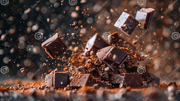 Dynamic Explosion of Chocolate Pieces with Dramatic Lighting Stock ...