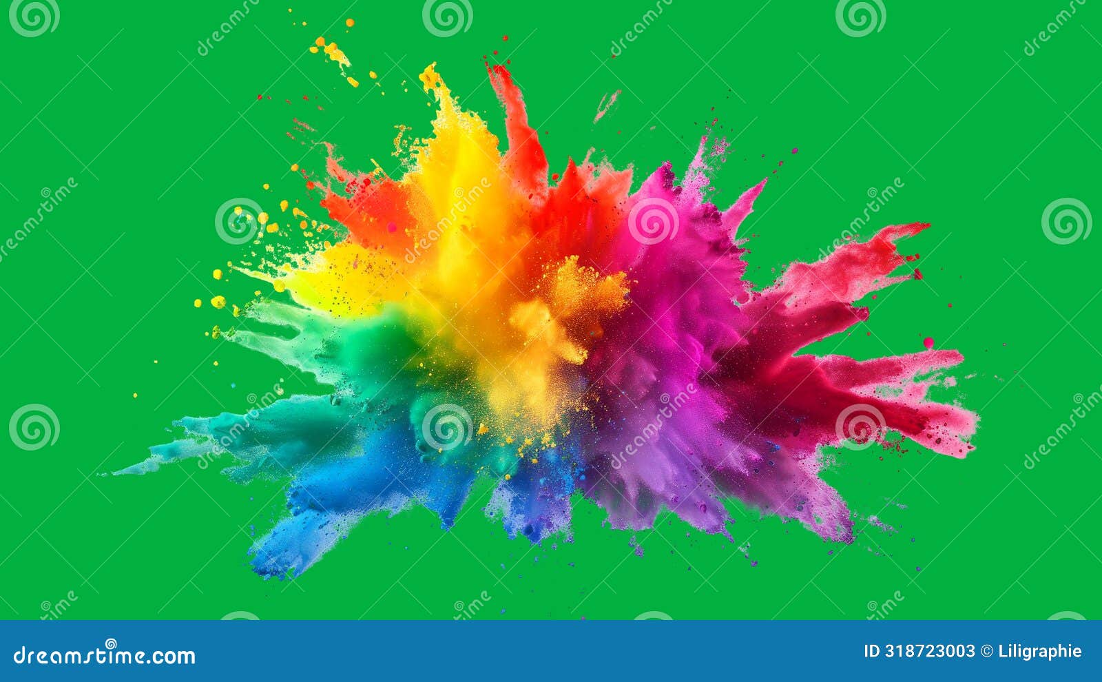 Dynamic Explosion Colored Powder Against Green Screen Chromakey ...