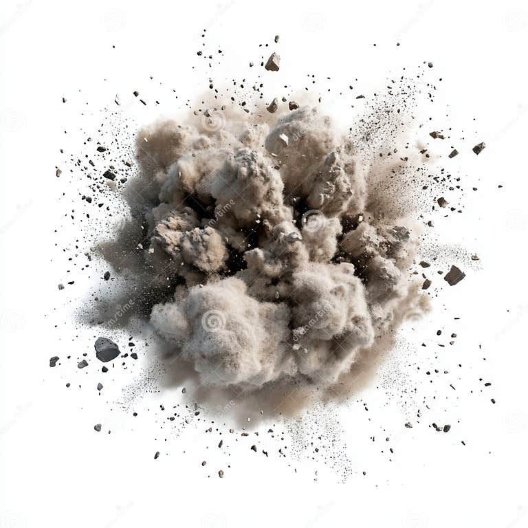 Dynamic Explosion of Dust and Debris Particles in Mid-air on White ...