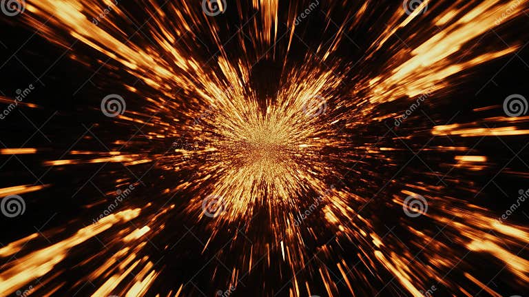 Dynamic Explosion of Golden Sparks Radiating Outward Against a Dark ...