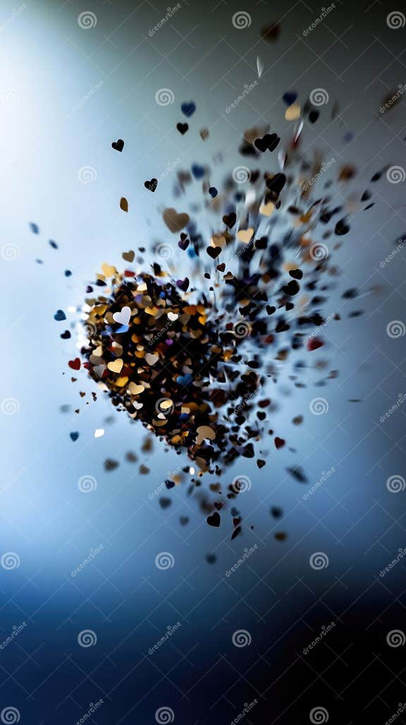 Dynamic Explosion of Heart-shaped Confetti on Blue Background Stock ...