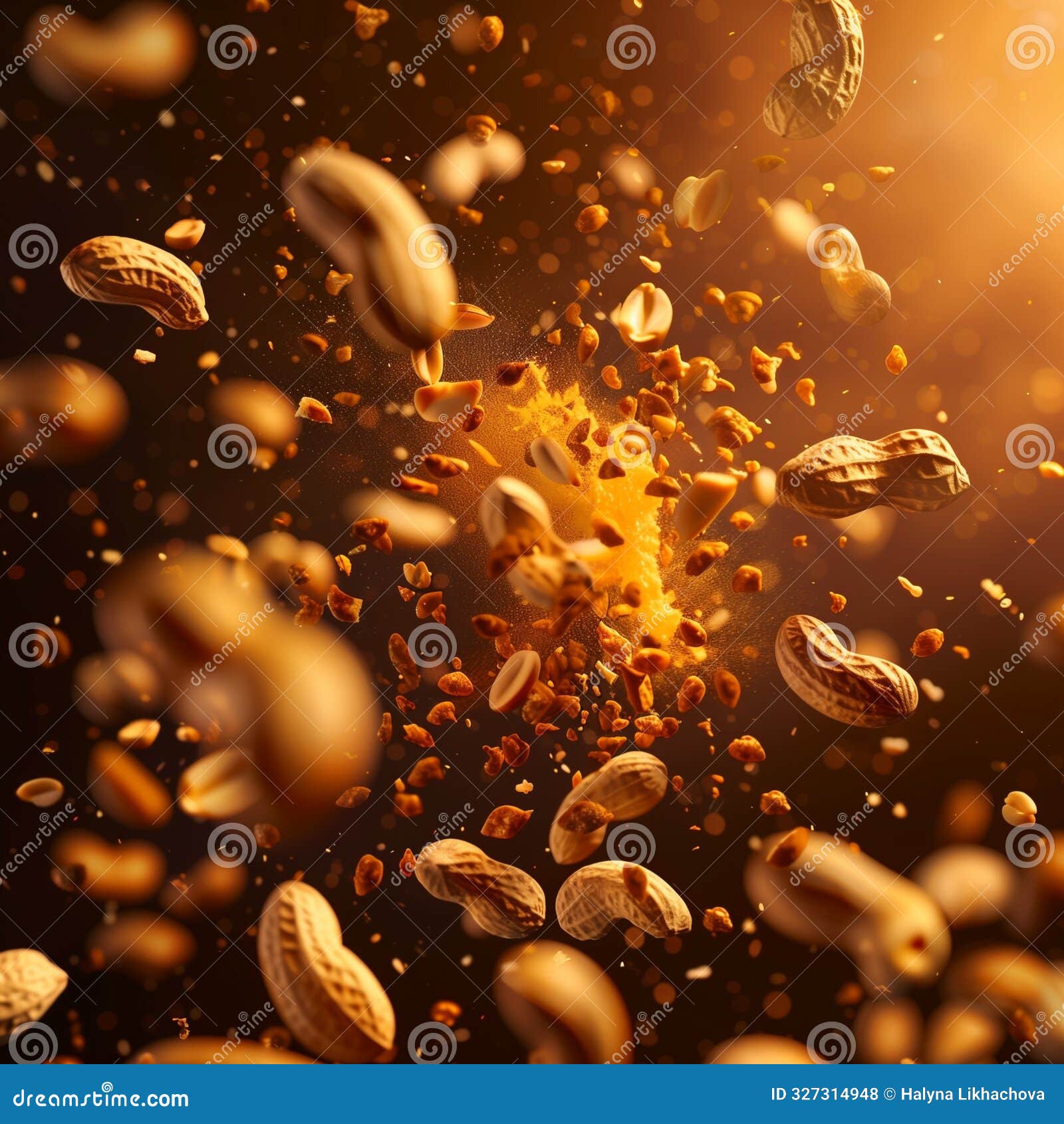 Dynamic Explosion of Peanuts in Shell with Flying Fragments Stock ...