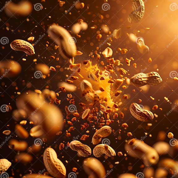 Dynamic Explosion of Peanuts in Shell with Flying Fragments Stock ...