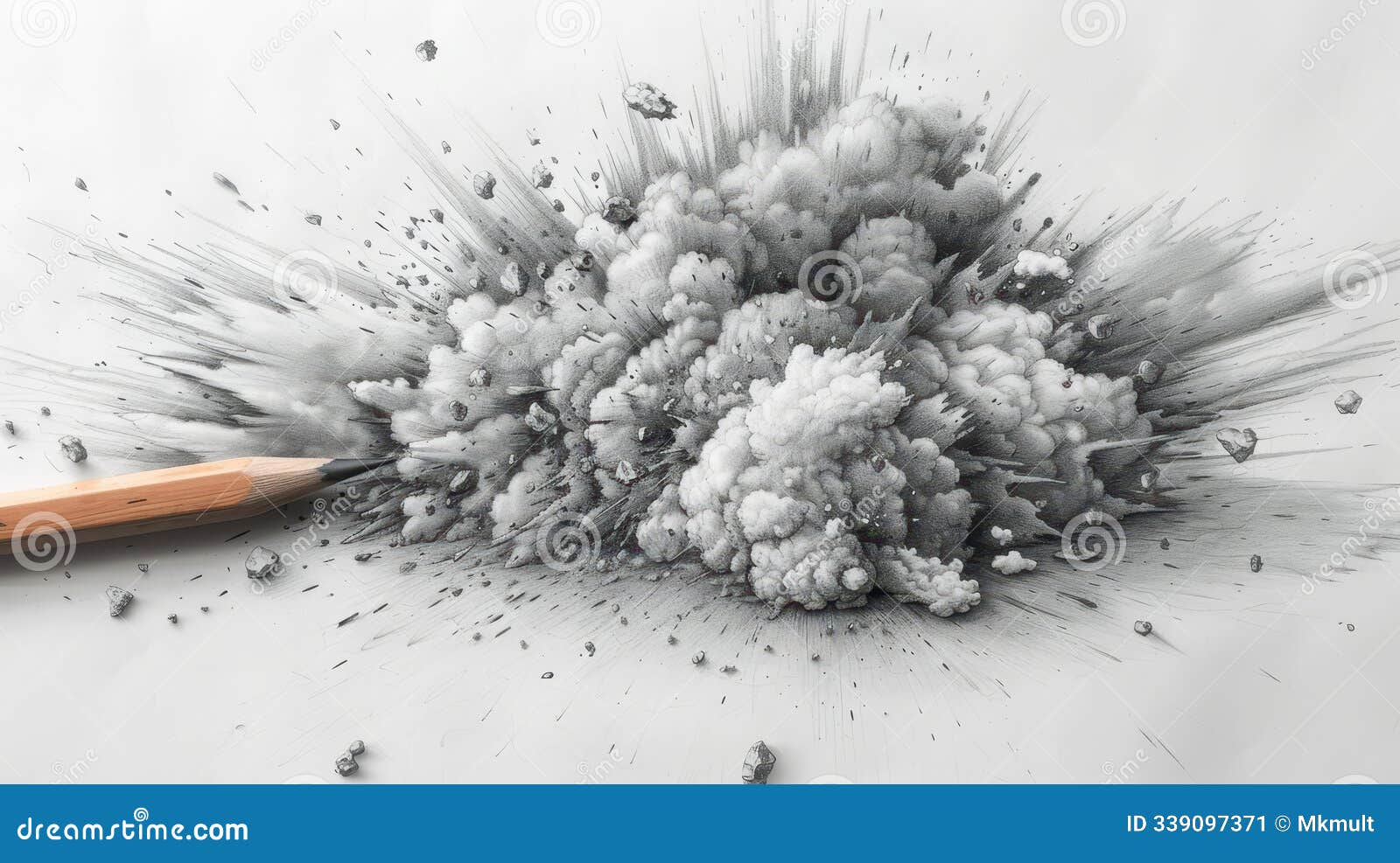 Dynamic Explosion Pencil Drawing in Realistic Style on a Crisp White ...