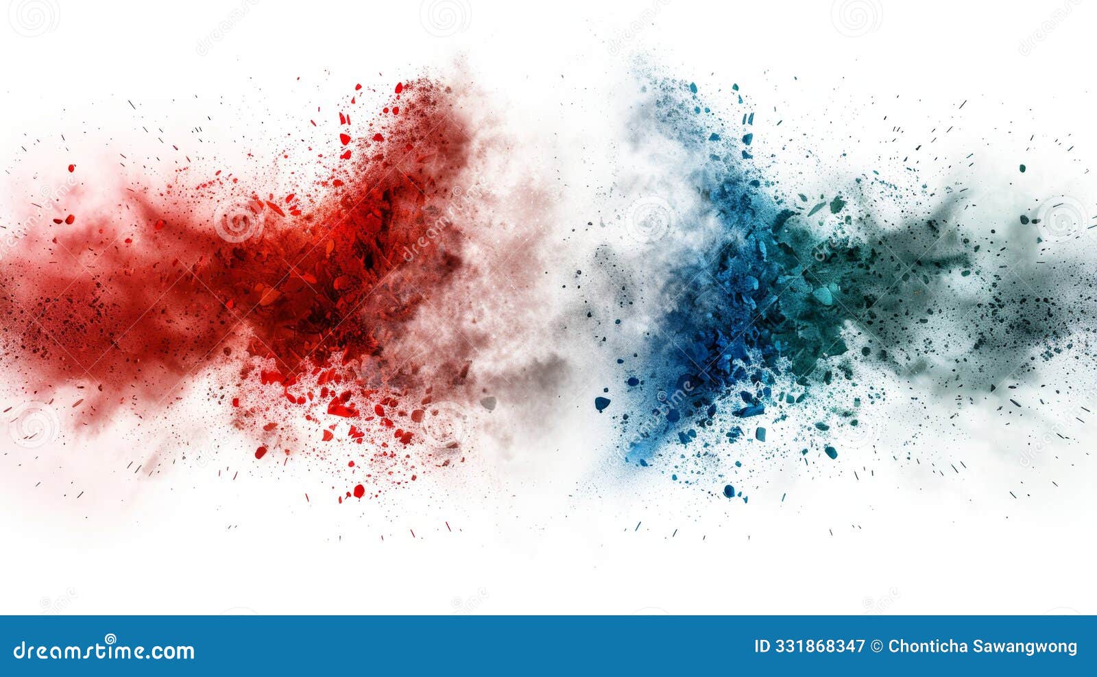 Dynamic Explosion of Red and Blue Powder Particles on a White ...