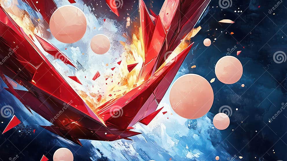 A Dynamic Explosion of Red Crystals Against a Cosmic Backdrop, Evoking ...