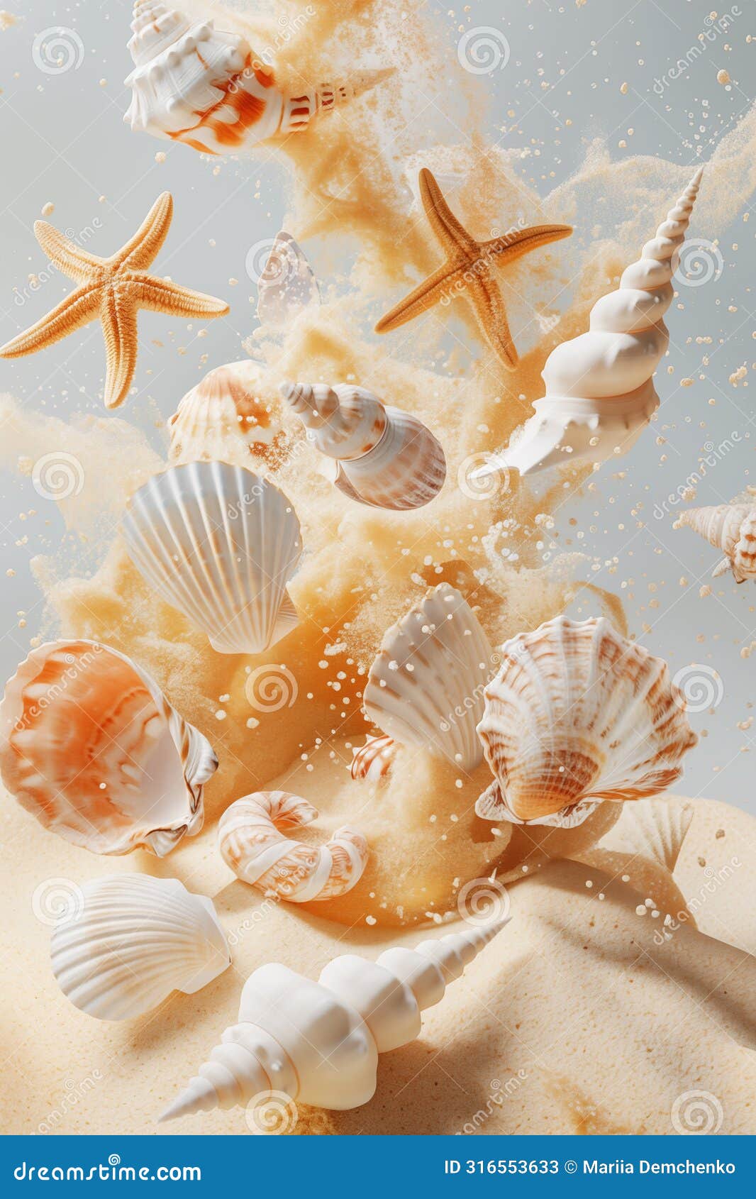 Dynamic Explosion of Seashells and Starfish with Sand and Water ...