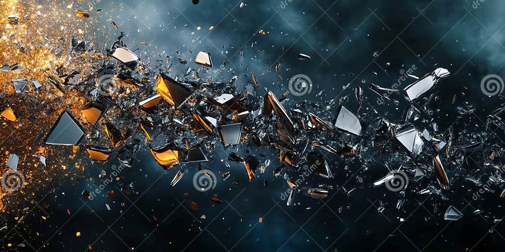 Dynamic Explosion of Shattered Glass and Metal Fragments Stock ...