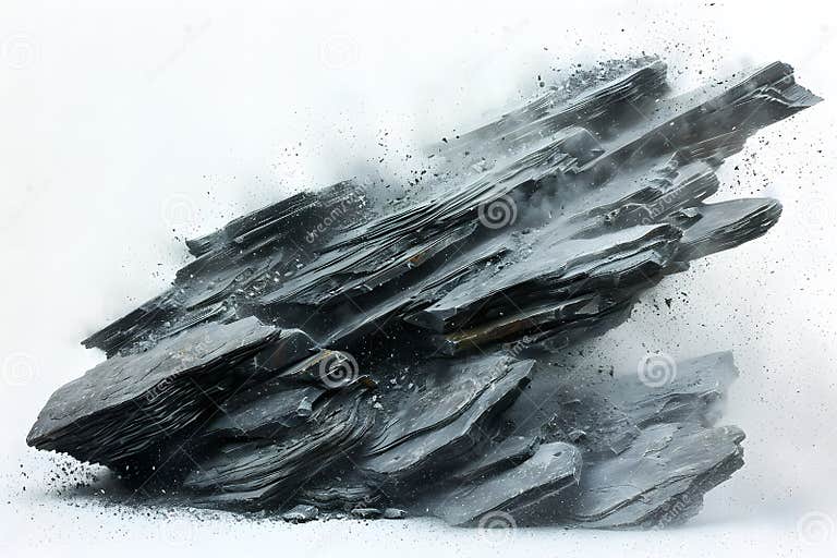 Dynamic Explosion of Shattered Rock and Debris on a White Background ...