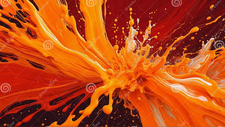 Dynamic Explosion of Vibrant Orange and Yellow Paint Splash on Dark ...