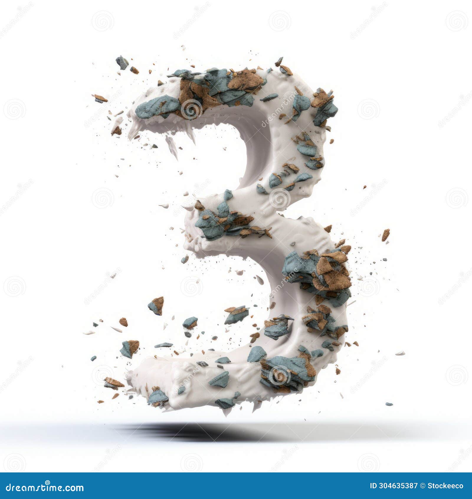 Exploded 3d Rendering of Number Three in White and Bronze Stock Image ...
