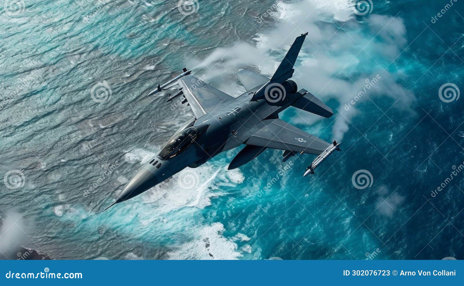 Dynamic F-16 Soaring Over the Vast Blue Ocean Horizon Stock ...