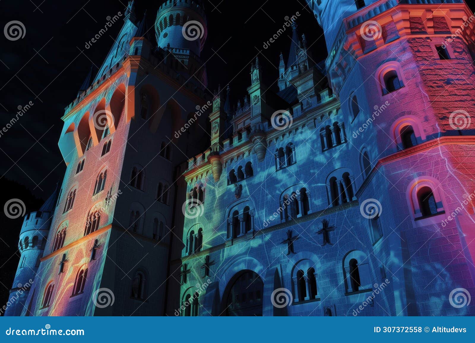 Dynamic Facade Lighting with Changing Colors on Castle Stock Photo ...