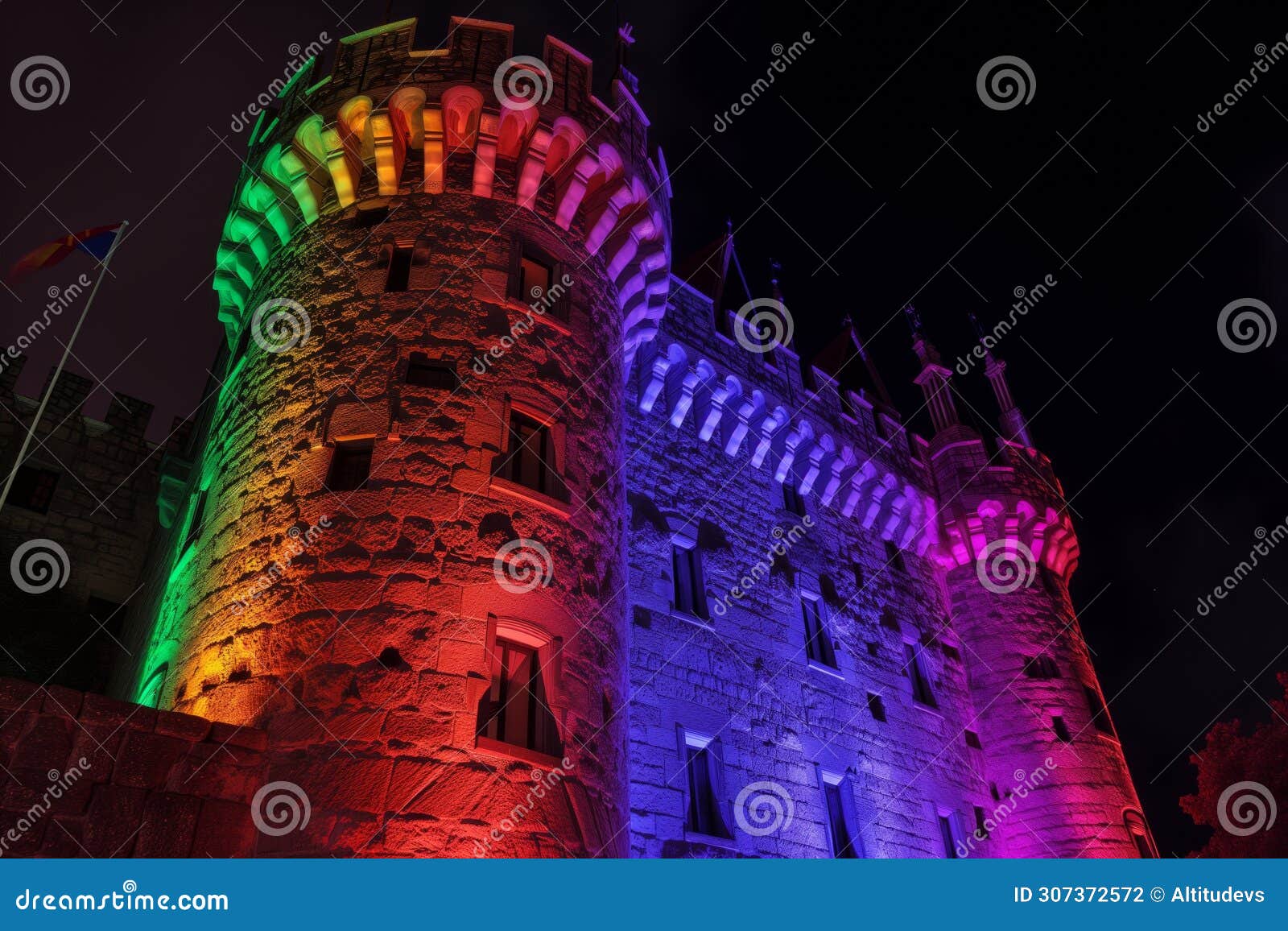Dynamic Facade Lighting with Changing Colors on Castle Stock Photo ...