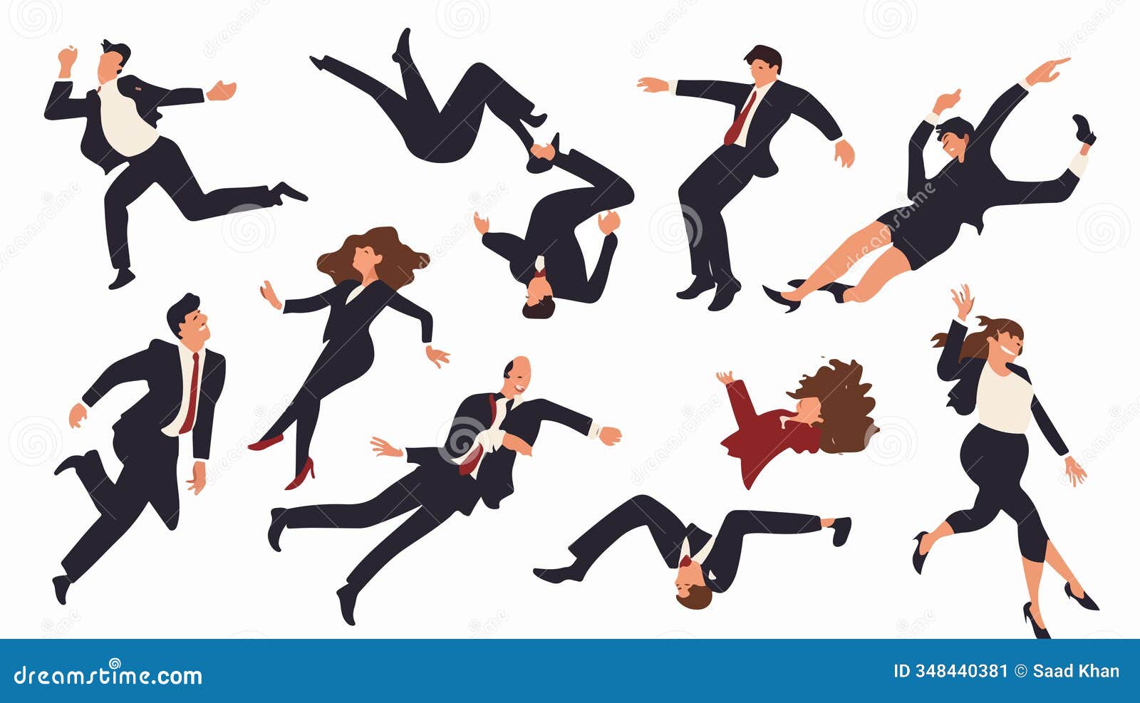 Dynamic Falling People Flat Vector Illustrations Set Stock Illustration ...
