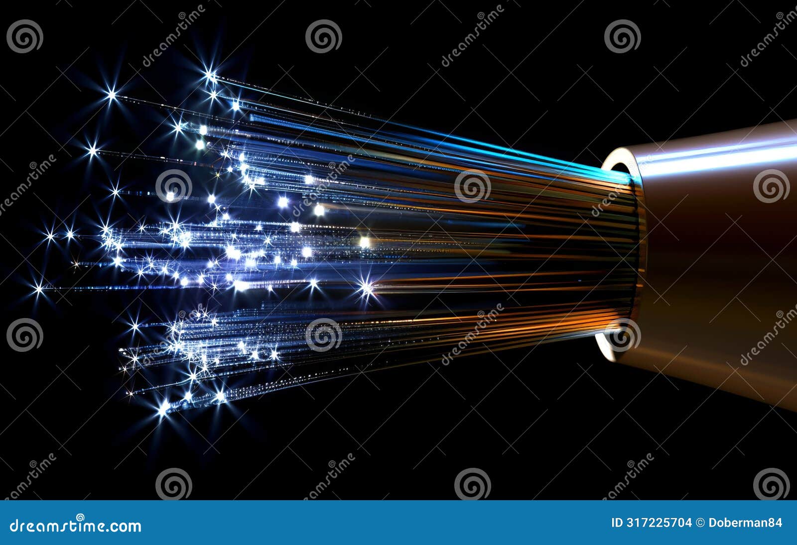 Dynamic Fiber Optic Cable Emitting Brilliant Light Rays - High-Speed ...