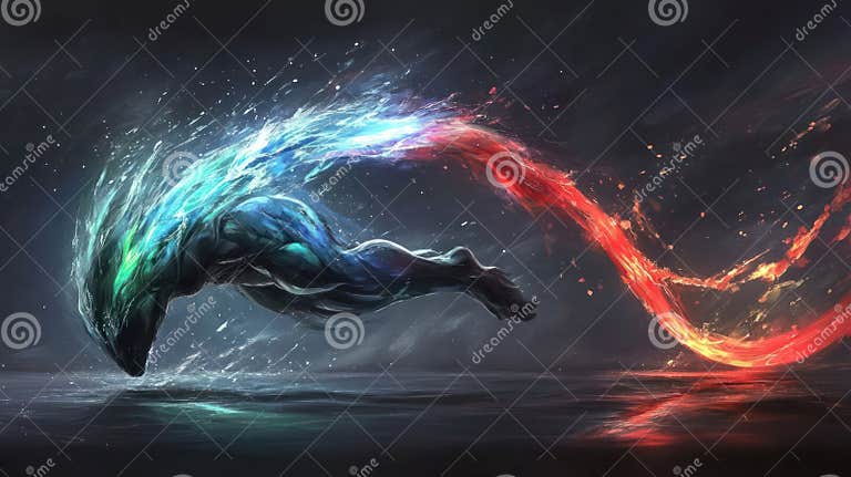 A Dynamic Figure Composed of Elemental Energy, Showcasing Movement and ...