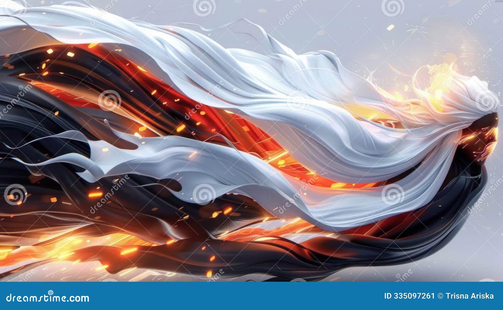 A Dynamic Figure with Flowing Hair, Blending Fiery and Dark Elements in ...